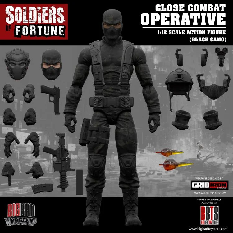 Soldiers of Fortune Close Combat Operative ( Black Camo ) 1/12 Scale ...